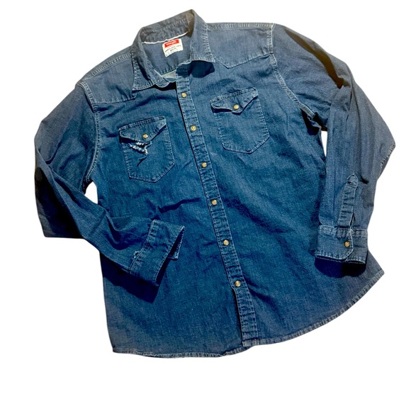 Wrangler | Shirts | Wrangler Denim Shirt Men Xl Blue Pearl Snap ...
